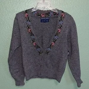 Vintage | Sweaters | Vintage Floral Embroidered Cardigan Sweater ...